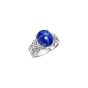 Rylos Rings for Women Sterling Silver Ring 12X10MM Gemstone & Diamonds Great Ring for Middle or Pointer Finger Blue Star Sapphire Jewelry Size 9