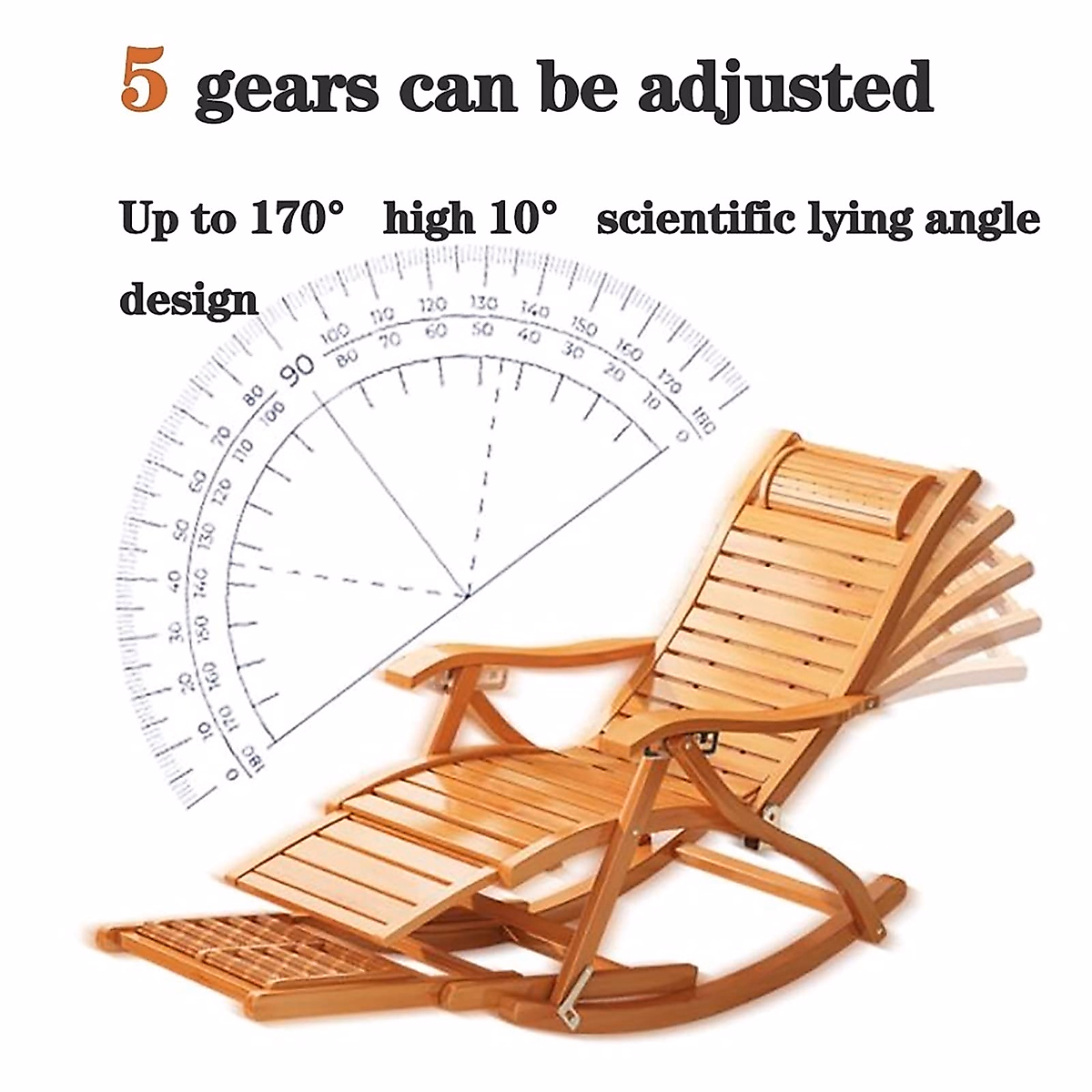 Wooden Folding Rocking Chair Zero Gravity Chair Garden Deck Chairs Reclining Sun Lounger Chairs,Patio Rocking Chairs Bamboo Loungers for Heavy Duty Adults Elderly