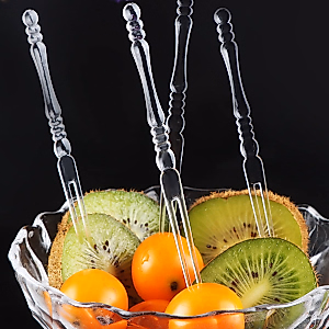 Ouliget Disposable Clear Plastic Fruit Forks,Mini Cake Forks,Tasting Appetizer Forks, Dessert Forks Party Supplies,4 Inches,80 Pieces.