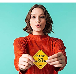 4 Pack - Reflective Safety Baby On Board Car Magnet Signs, 5x5 inch, Waterproof/Weatherproof, Golden Yellow