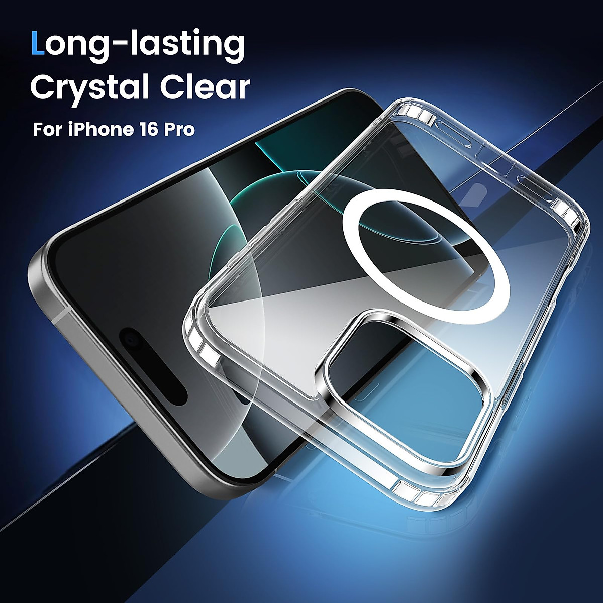 Temdan for iPhone 16 Pro Case Clear, [Compatible with Magsafe][Anti-Yellowing][Military-Grade Protection] Shockproof Slim Magnetic Phone Sleeve Case for iPhone 16 Pro, Transparent