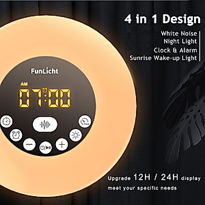 Funlicht Upgraded White Noise Machine with Night Light,4 in 1 Sound Machine Alarm Clock with Wake up Light,10 Soothing Sounds for Sleeping,Noise Maker for Baby Kids Adults,Bedroom,Office,Travel