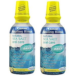 2 Pack H2Ocean Healing Rinse Mouthwash- Great Tasting Sea Salt & Xylitol Mouth Wash for Fresh Breath & Dry Mouth - Alcohol & Fluoride Free - Lemon Ice 16oz