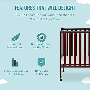 Dream On Me 3 in 1 Portable Folding Stationary Side Crib in Espresso, Greenguard Gold Certified , 41x26x40 Inch (Pack of 1)