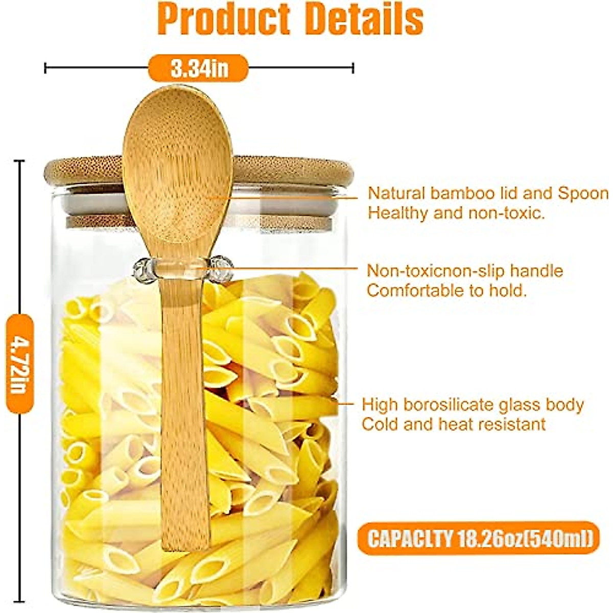 2 Pack Airtight Glass Jars with Bamboo Lid & Spoons, 19 Oz/540ML Glass Food Storage Containers Overnight Oats Containers with Lids, Decorative Kitchen Jars for Sugar, Storage,Cookie, Candy, Tea.