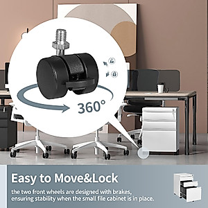 Approgreent Mobile File Cabinet for Home Office, Lockable 3 Drawer Filing Cabinet with Wheels for A4-Size/Letter-Size/Legal-Size, Fully Assembled Except Casters, White