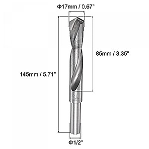 uxcell 17mm Reduced Shank Cemented Carbide Twist Drill Bits for Hardened Steel Stainless Steel, 1/2 Inch Straight Shank