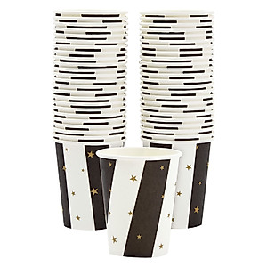 Juvale 144 Piece Black and White Party Supplies - Serves 24 Striped Celebrate Plates, Napkins, Cups and Cutlery Set for Birthday, Graduation