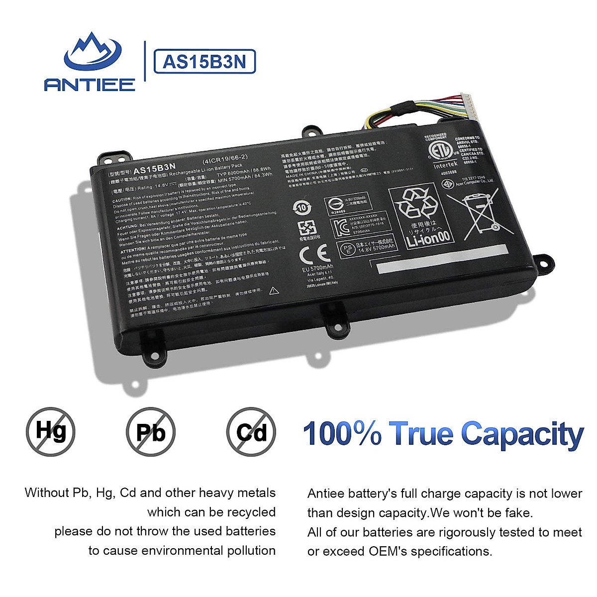ANTIEE AS15B3N Laptop Battery for Acer Predator 15 G9-591 G9-591G G9-592 G9-592G G9-593 Predator 17 G5-793 G9-791 G9-791G G9-792 G9-792G G9-793 Predator 17X GX-791 GX-792 21X GX21-71 G9000 4ICR19/66-2
