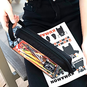 Rough Enough Clear Pencil Case Pen Pouch Bag with Zipper Portable Handle for Teen Boys Girls Adults School Office Stationary Art Supplies College Waterproof Black