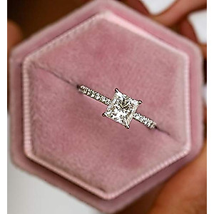 Aihpos Princess Cut Engagement Rings for Women with 1-1/4 Carat(ctw) Moissanite Wedding Rings Platinum Plated Silver 10K 14K 18K Gold with Text Engraving (Platinum Plated Silver)