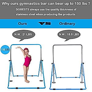 DOBESTS Gymnastics Bar Equipment for Home for Kids Height Adjustable Junior Training Kip Bar Uneven Bars for 3-7 Years (Blue)