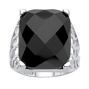 PalmBeach Sterling Silver Emerald Cut Natural Black Onyx Checkerboard Cut Ring Sizes 6-10 Size 7