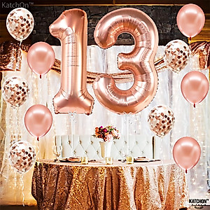 KatchOn, Rose Gold 13 Balloon Numbers - Giant, 40 Inch | 13th Birthday Decorations for Girls | 13 Rose Gold Balloons for 13 Birthday Decorations for Girls | Rose Gold Number 13 Balloons for Birthdays