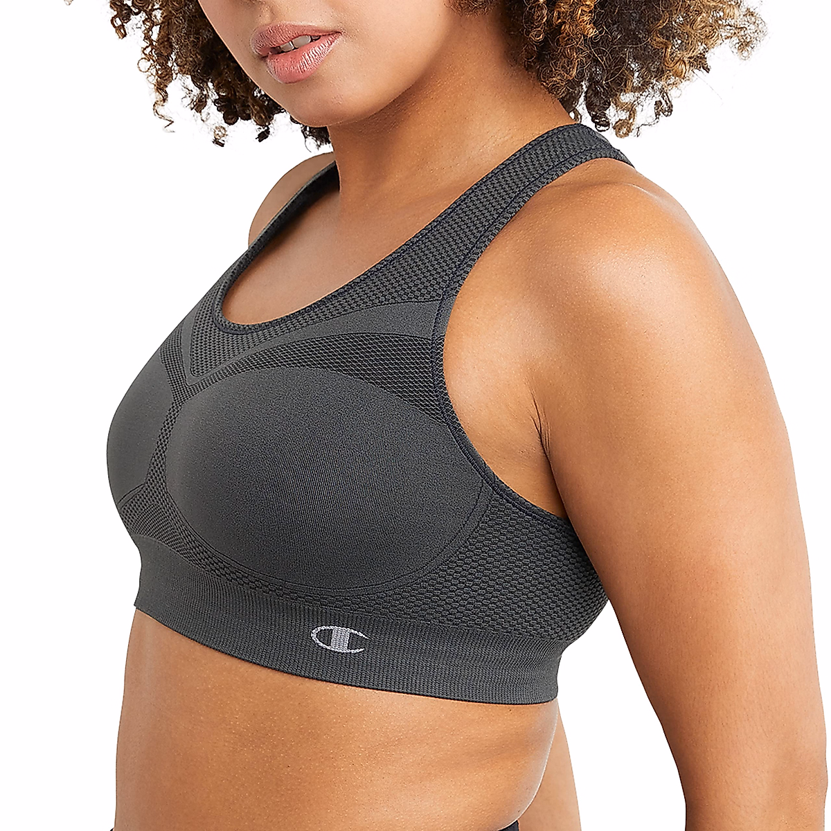 Champion, Infinity Racerback, Moderate Support, Seamless Sports Bra for Women, Asphalt, Large