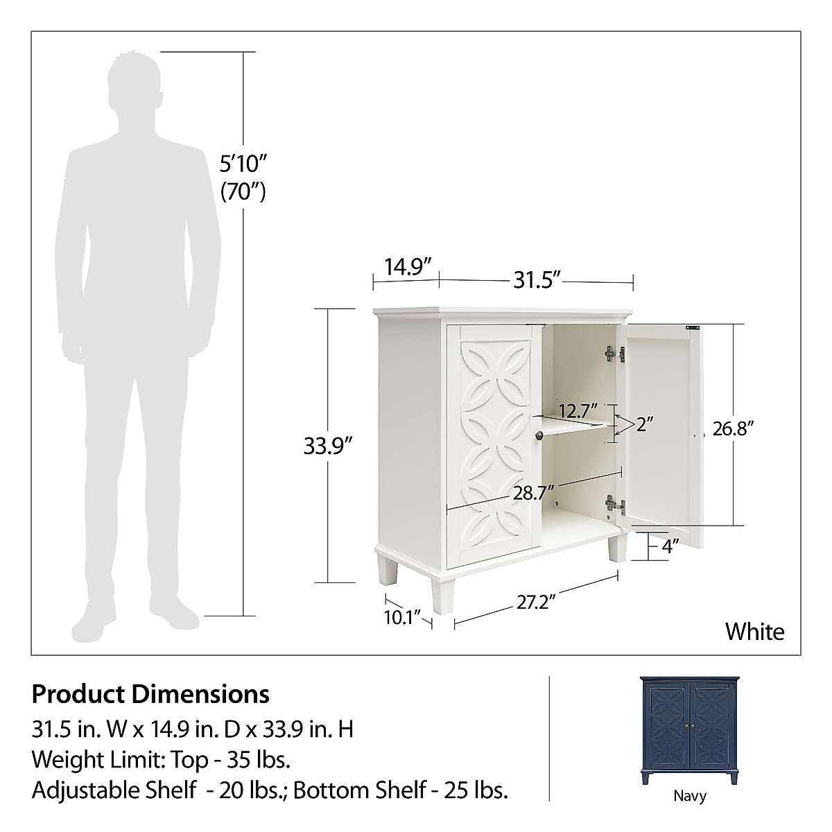 Ameriwood Home Celeste Double Door Accent Cabinet, White