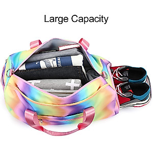 BLUBOON Duffle Bag Girls Kids Cute Gym Bag with Shoes Compartment & Wet Separation Waterproof Sports Overnight Travel Bag Dance Bag