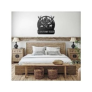 Personalized Deer Mountain Antlers Custom Metal Sign 8x8 inches Black Power Coated Deer Metal Wall Art Deer Home Decor Deer Hunter Gifts Sign For Deer Lovers Housewarming Gifts