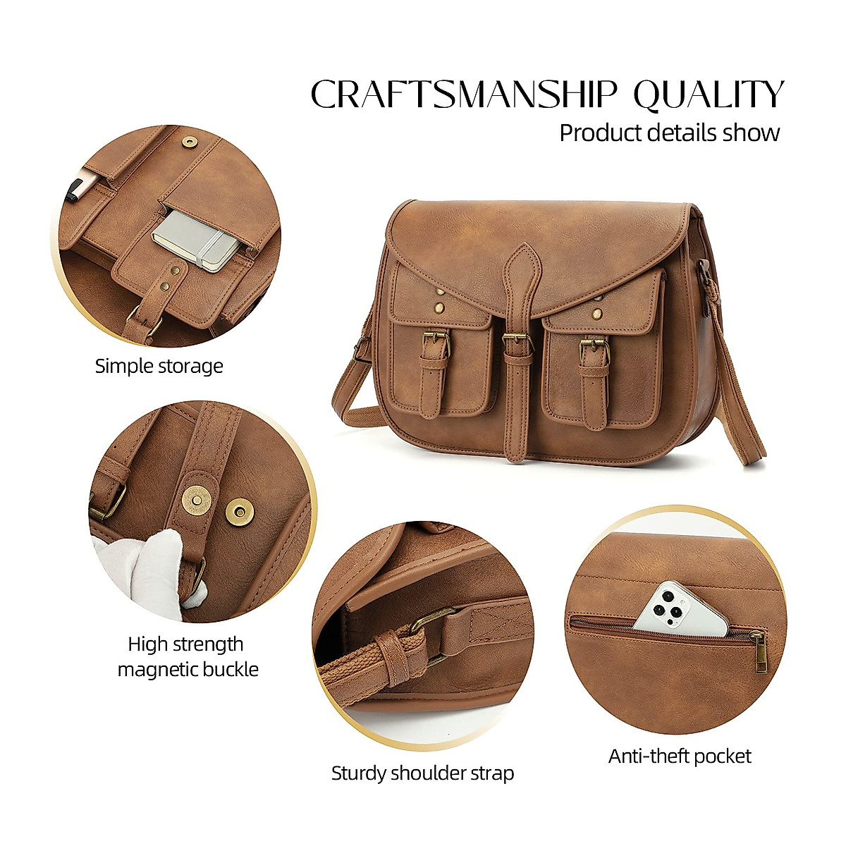 KouLi Buir Crossbody Bags for Women PU Leather Purse Womens Purses and Handbags Over The Shoulder Satchel Bag (Brown)