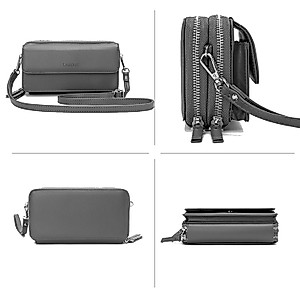 Women Crossbody Wallet Purse, Small Phone Bag With Shoulder Strap, RFID Wristlet Cross Body Mini Handbag Lightweight PU Leather Grey