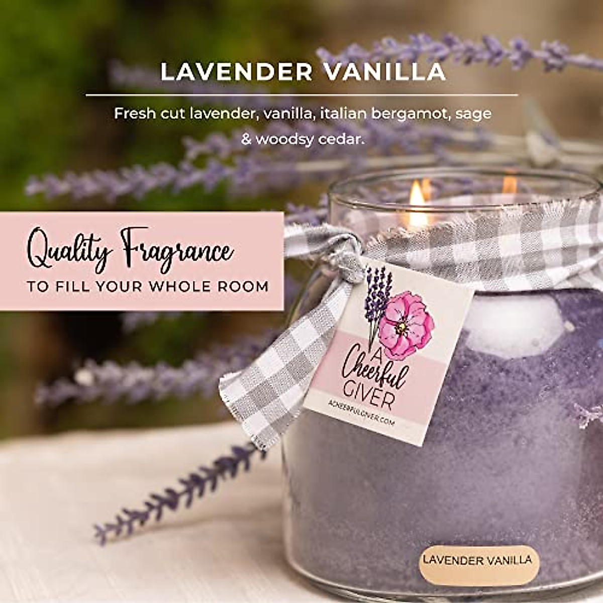 A Cheerful Giver — Lavender Vanilla - 34oz Papa Scented Candle Jar with Lid - Keepers of the Light - 155 Hours of Burn Time, Gift Candle, Violet