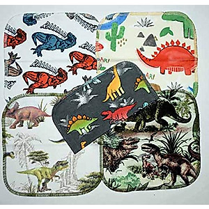 2 Ply Printed Flannel 8x8 Inches Set of 5 Dinosaurs
