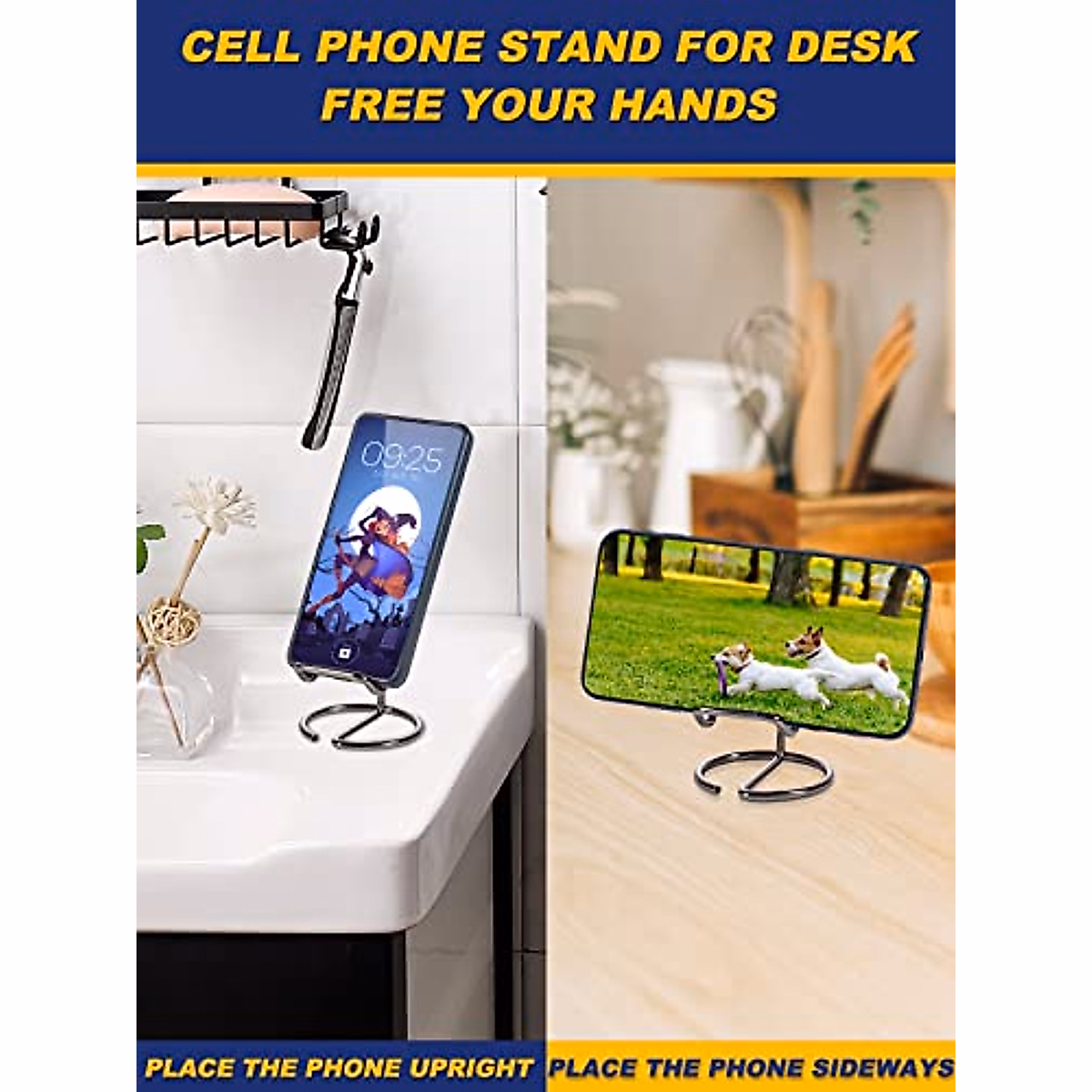 GOJUSO 6-Packs Bathroom Shower Shelves 2 Size Caddy Hair Dryer Holder Wall Mounted Toothbrush Holder Phone Stand for Desk No Drilling Hanging Wall Mount Bathroom Accessories