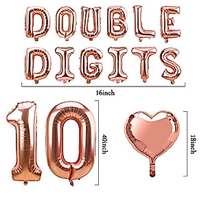 Luxiocio Double Digits Birthday Decorations, Happy 10th Birthday Balloons Banner for Girls, Rose Gold Double Digits 10 Year Old Birthday Party Supplies