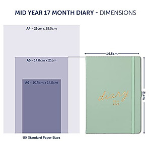 Busy B Mid Year 17 Month Diary August 2023 - December 2024 - Sage - Faux Leather Academic Diary with Week to View Planner with Pen Holder, Elastic Closure and Storage Pockets