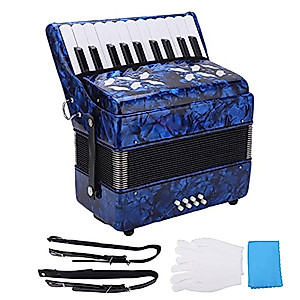 Accordion, 22 Keys 8 Bass Exquisite Celluloid Piano Accordion with Adjustable Straps, International Standard Professional Tuning Musical Instrument for Beginners Adults Stage Performance(Navy blue)