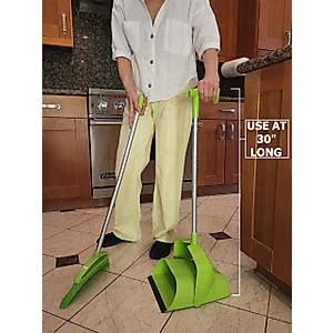 PortoTrash Broom and Dustpan Set for Home, Angled Broom and Upright Dustpan with Extendable Poles, Long Handle Broom and Dustpan Set for Kitchen, Portable Dustpan Combo for Sweeping RV