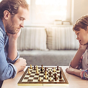 ASNEY Upgraded Magnetic Chess Set, 12” x 12” Folding Wooden Chess Set with Magnetic Crafted Chess Pieces, Chess Game Board Set with Storage Slots, Includes Extra Kings, Queens and Carry Bag