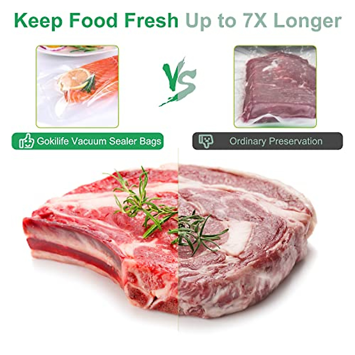 Gokilife Vacuum Sealer Bags - 2 Pack of 8" x 50' Food Saver Bags, Commercial Grade Vacuum Seal Bags Rolls with BPA Free and Heavy Duty, Seal a Meal Bags Great for Vac Storage, Meal Prep or Sous Vide