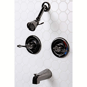 Kingston Brass NB660AL Water Onyx Twin Lever Handle Pressure Balanced Tub & Shower Faucet with Volume Control, Black Stainless Steel