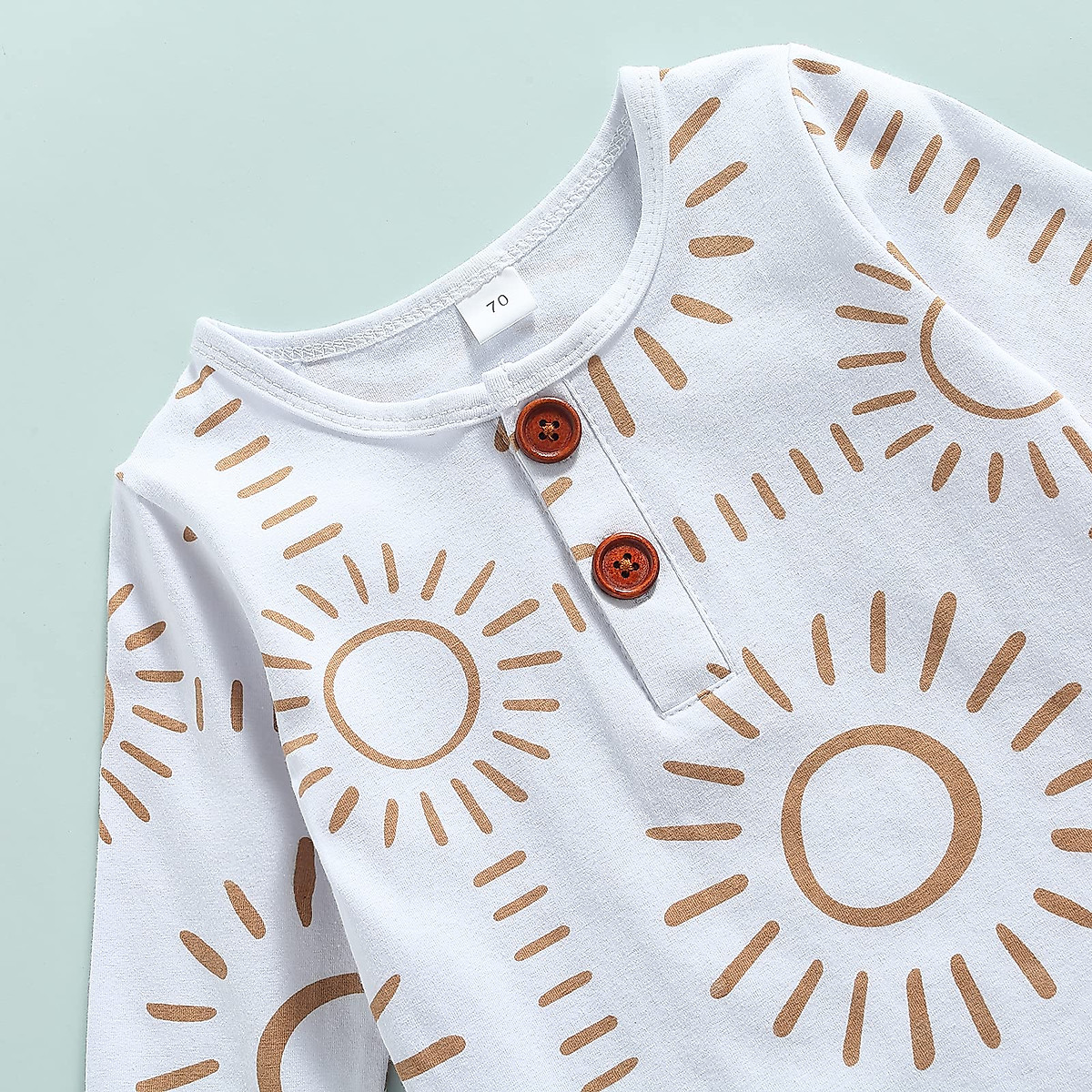 Tsseiatte Newborn Baby Boy Girl Knotted Gowns Long Sleeve Printed Sleeping Bag Coming Home Outfit Nightgown Pajamas Hat Set (C-Sun print white, 0-3 Months)