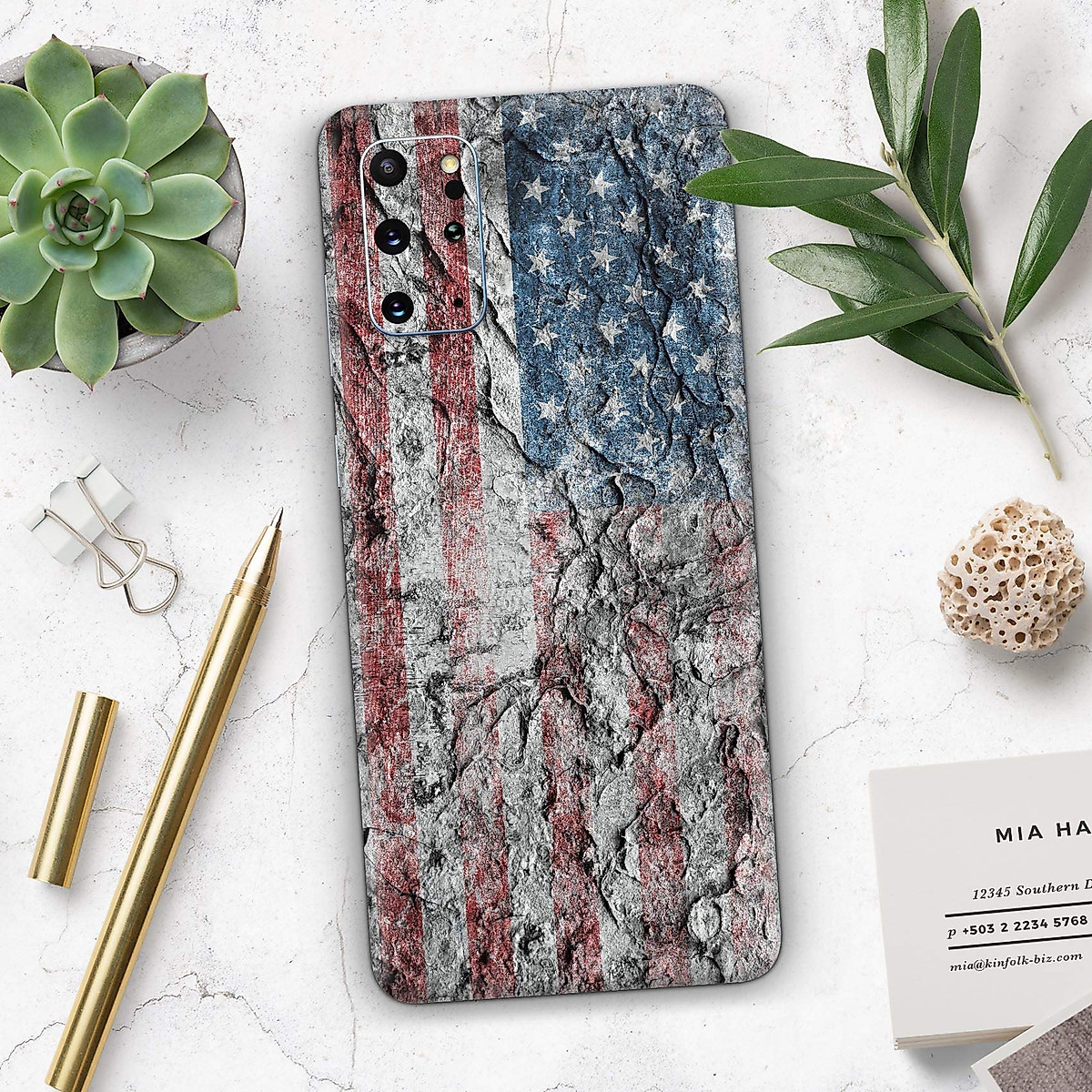 DesignSkinz Aged and Wrinkled American Flag Protective Vinyl Decal Wrap Skin Cover Compatible with The Samsung Galaxy S20 (Screen Trim & Back Glass Skin)