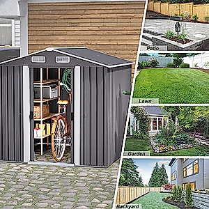 6x6 Ft Outdoor Storage Shed Garden Shen,Outdoor Shed Metal Shed with Lockable Doors,Large Garden Shed Bike Storage,Perfect to Store Tools,Bike,Lawn Mower
