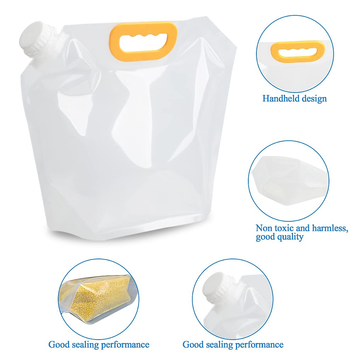 PENCK 2.5L Moisturize Proof Storage Bags 5Pcs Reusable Plastic Bags Emergency Water Storage Large Capacity Clear Cereal Dry Food Containers Stand Up Grain Sealed Bag with Funnel