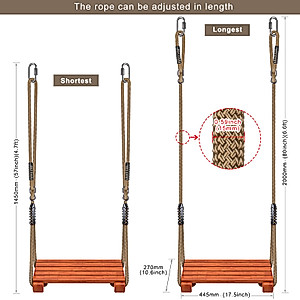 SELEWARE Wooden Swing Seat, Heavy Duty Wood Tree Swing for Adult Kids Playground Swing Sets for Backyard, Indoor Outdoor Flat Swing Seat (17.5 x 8.5 Inch) with Adjustable Rope