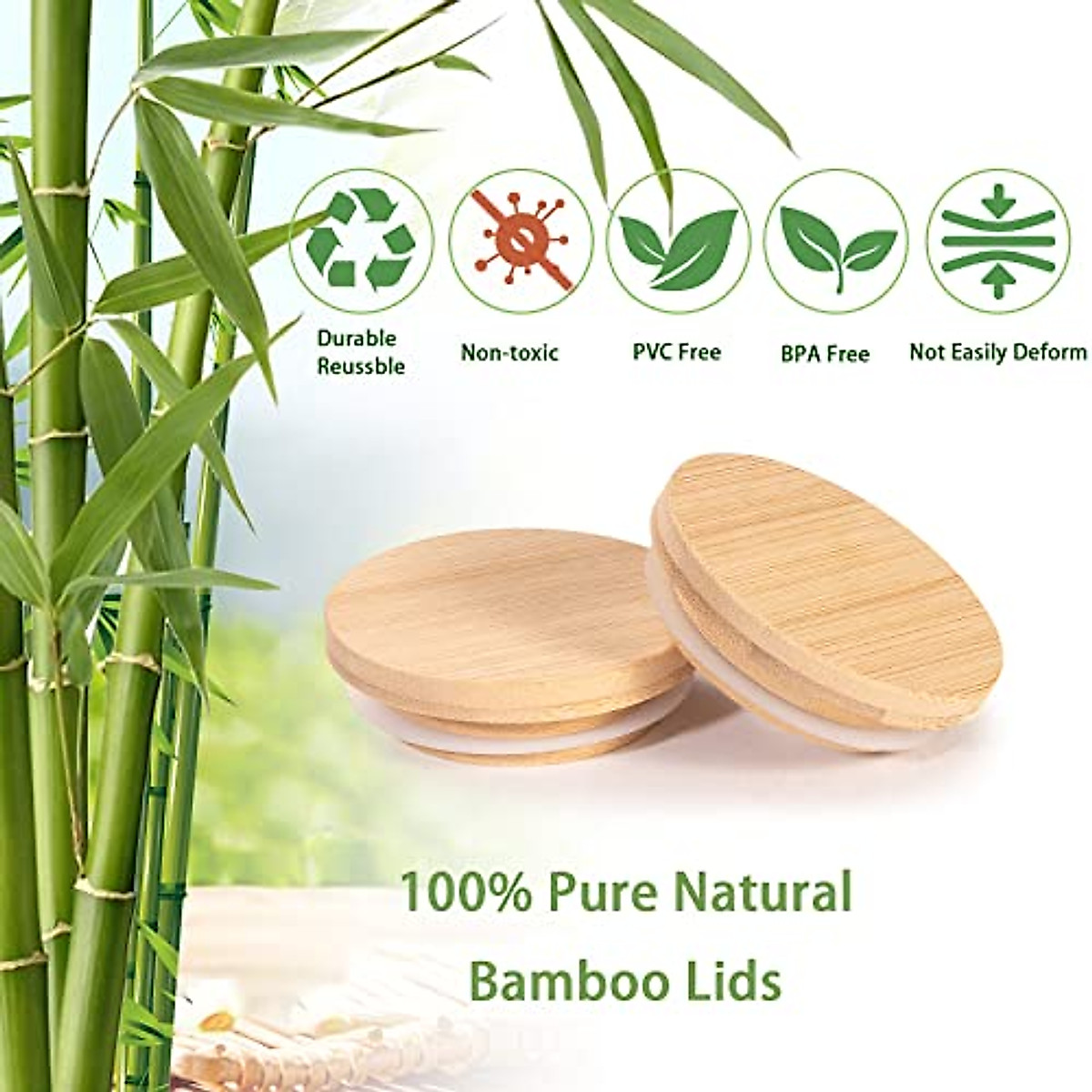 Oui Yogurt Jar Lids, 4 Pack Oui Lids, Reusable Natural Bamboo Wood Lids for Oui Yogurt Jars with Silicone Rings Tight Seal (Jars Aren't Included)