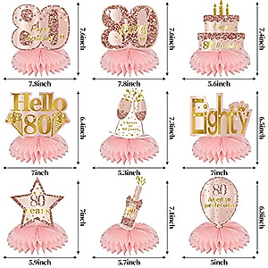 Pink Rose Gold 80th Birthday Honeycomb Centerpieces Decorations for Women, 9Pcs Rose Gold Happy 80th Birthday Table Centerpieces Party Supplies, Eightieth Year Old Birthday Table Toppers Sign Decor