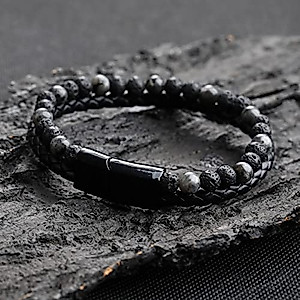 Krisuary Humanic+ Trio MAXHematie Beaded Bracelets, Humanic+ MAXHematie Beaded Bracelets, Natural Agate Stone Leather Beaded Bracelet, Slimming Weight Loss Anti-Fatigue Healing Bracelet (4-D)