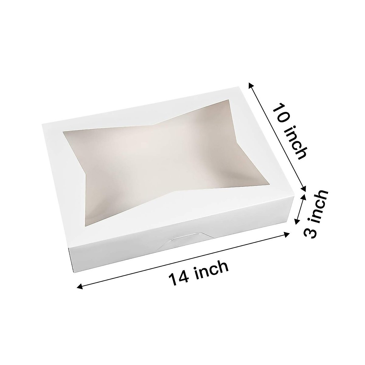 ONE MORE [15-Pack] 14 x10 x 3inch White Lock Corner Window Bakery Cookie Boxes, Large Paperboard Container with PVC Windows for Pie