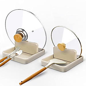 Spoon Rest for Kitchen Counter - 2Pack Spoon Holder for Stove Top, Pot Lid Holder with Drip Pad for Ladle|Spatula|Tongs|Forks|Utensil Holder Organizer
