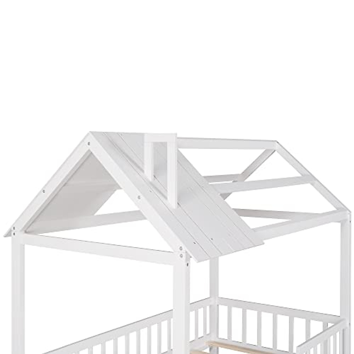 LostCat Kids House Bed,Twin Size Bed House Wood Montessori House Bed Frame with Fence and Rails, House Bed Kids Montessori Beds Playhouse Tent Bed, Solid Wood Platform Bed Frame for s, White
