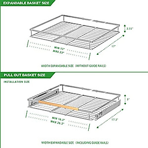 SOFRON Pull Out Drawer Cabinet Organizers, Expandable Heavy Duty Slide Out Storage Shelf for Home Kitchen Pantry Cupboard Pots Pans, Adjustable Width from 16.3" to 26.3", Stainless Steel 1 Pack