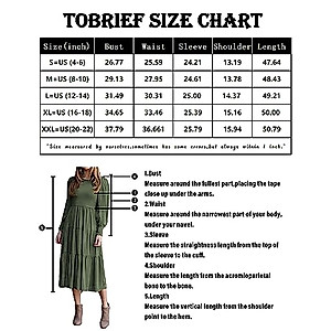 Tobrief Fall Dresses for Women Casual Smocked Beach Long Sleeve Midi Long Dress Rust L