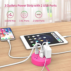 Power Strip with USB - NTONPOWER Travel Power Strip Flat Plug, 10ft Extra Long Extension Cord, 3 Outlets 2 USB Desktop Charging Station, Wall Mount, Compact for Home, Dorm Room, Office and Cruise Ship