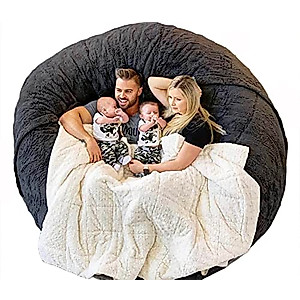 5FT Giant Fur Bean Bag Chair Cover, Ultra Soft Bean Bag Bed for Adults (No Filler, Cover only), Big Round Soft Fluffy Faux Fur Bean Bag Lazy Sofa Bed Cover, Machine Washable Big Size Bean Bag Cover