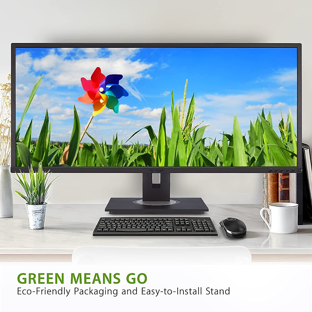 ViewSonic VG3456 34 Inch 21:9 1440p Monitor with Ergonomics Design, USB C, FreeSync, Docking Built-in (Renewed)